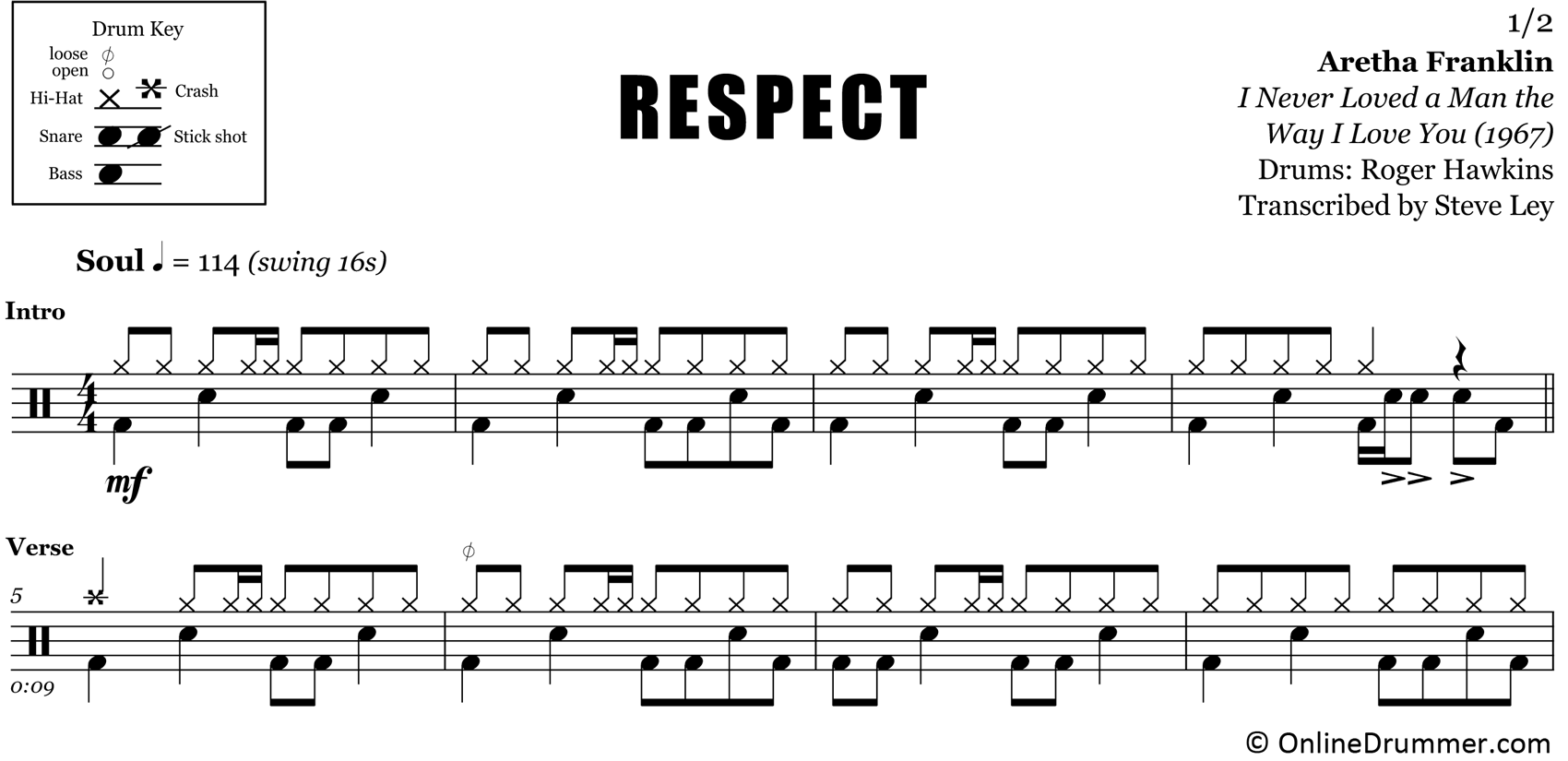 Respect - Aretha Franklin - Drum Sheet Music | OnlineDrummer.com